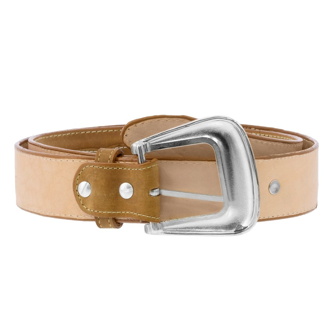 Taupe Western Cowboy Leather Belt Navajo Concho - Silver Buckle ...