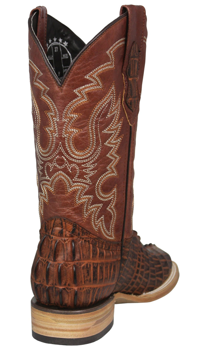 Mens #130N Cognac Cowboy Boots Crocodile Tail Print - Square Toe ...